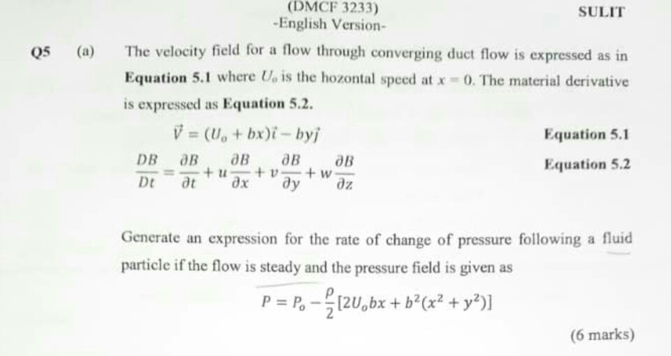 Solved (DMCF 3233) SULIT English Version- The velocity field | Chegg.com