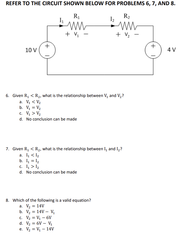 Solved REFER TO THE CIRCUIT SHOWN BELOW FOR PROBLEMS 6, 7, | Chegg.com