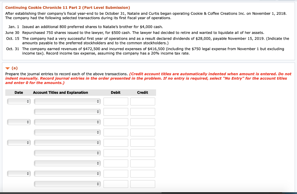Solved Continuing Cookie Chronicle 11 Part 2 (Part Level | Chegg.com