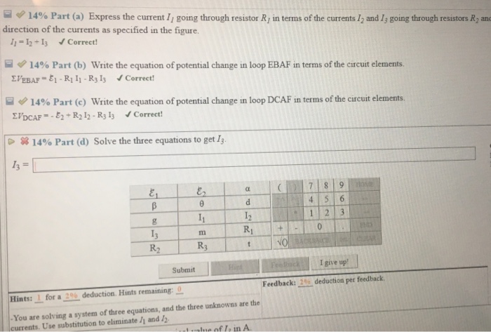 Solved 14% Part (a) Express the current 11 going through | Chegg.com