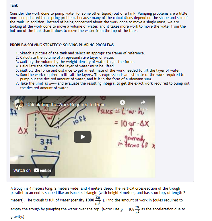 Solved Tank Consider the work done to pump water (or some | Chegg.com