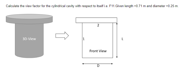 Solved Calculate the view factor for the cylindrical cavity | Chegg.com