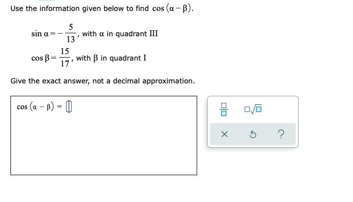Solved Use the information given below to find cos (a-B). | Chegg.com