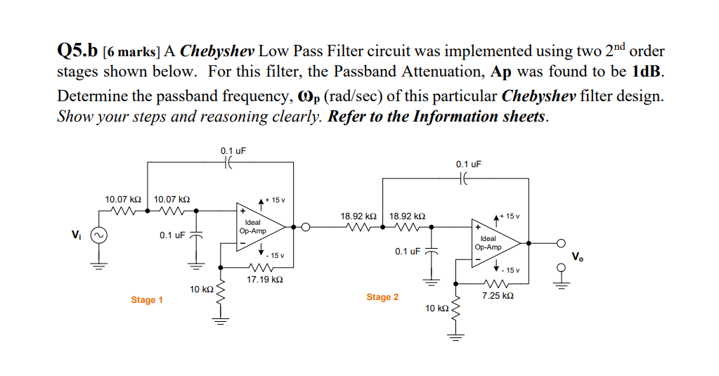 Solved Q5.b [6 marks] A Chebyshev Low Pass Filter circuit | Chegg.com