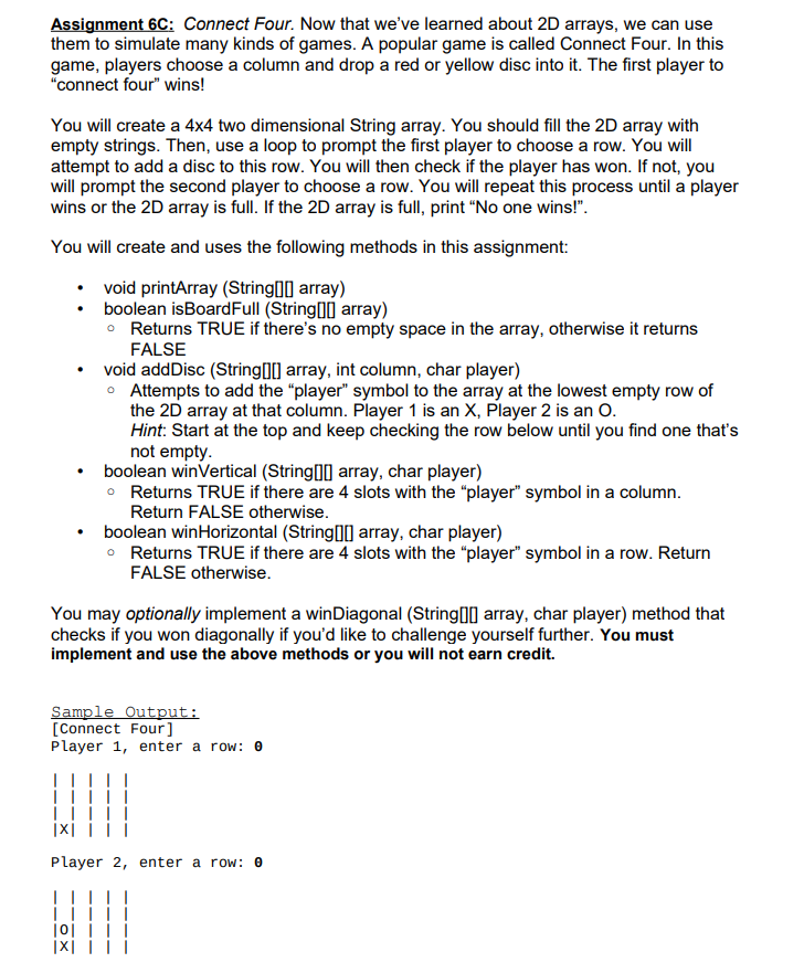 Solved Assignment 6C: Connect Four. Now that we've learned | Chegg.com