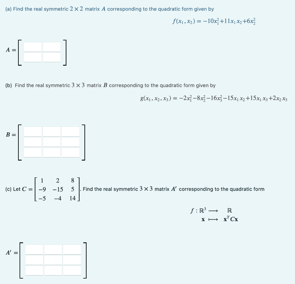 Solved (a) Find the real symmetric 2×2 matrix A | Chegg.com