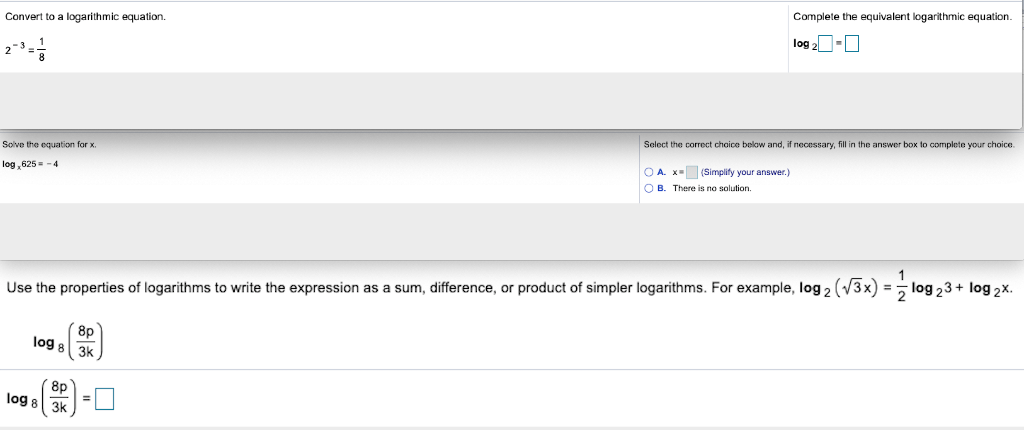 Solved Complete the equivalent logarithmic equation. Convert | Chegg.com