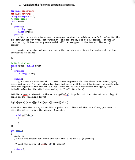 Solved 1. Complete the following program as required. | Chegg.com