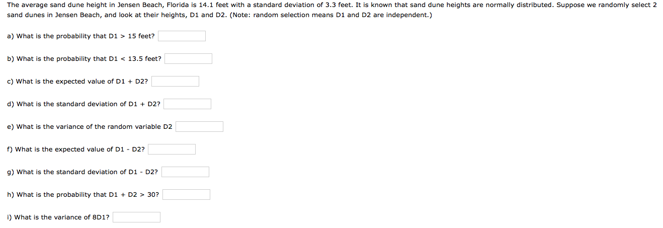 Solved The average sand dune height in Jensen Beach, Florida | Chegg.com