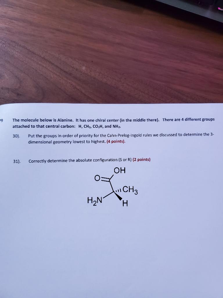 Solved The molecule below is Alanine. It has one chiral | Chegg.com