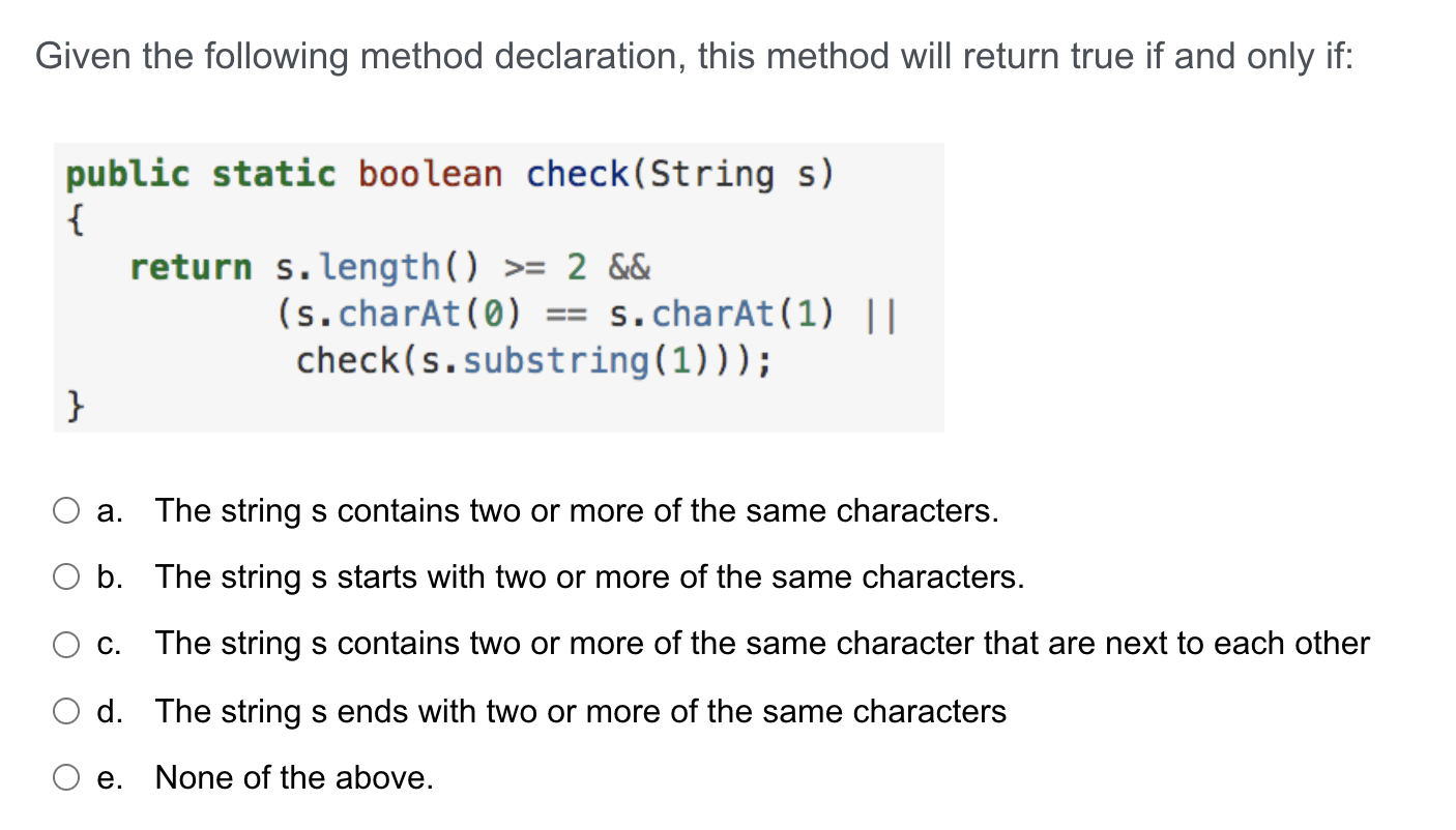 Solved Given the following method declaration, what value is | Chegg.com