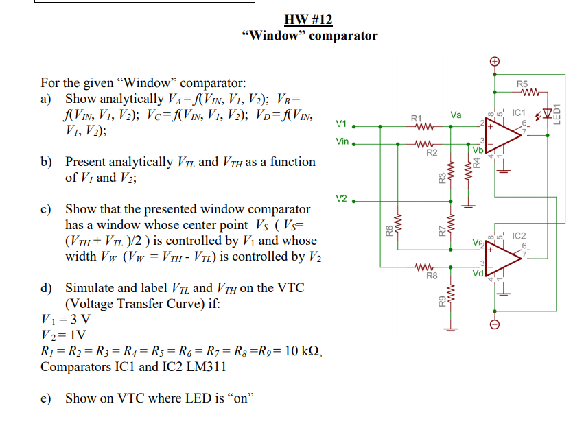 HW #12 “Window” comparator R5 For the given “Window” | Chegg.com