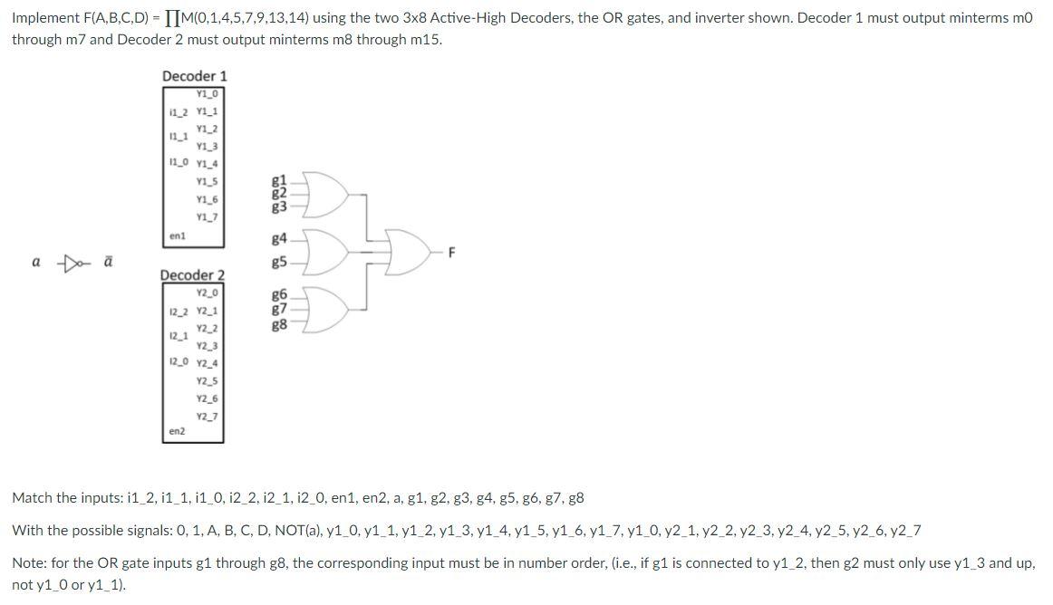 Solved Implement F(A,B,C,D) - TIM(0,1,4,5,7,9,13,14) using | Chegg.com