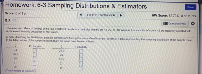 Solved Homework: 6-3 Sampling Distributions & Estimators | Chegg.com