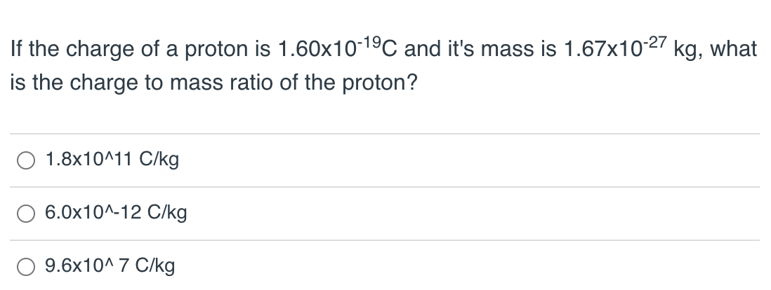 Solved If the charge of a proton is 1.60x10-1°C and it's | Chegg.com