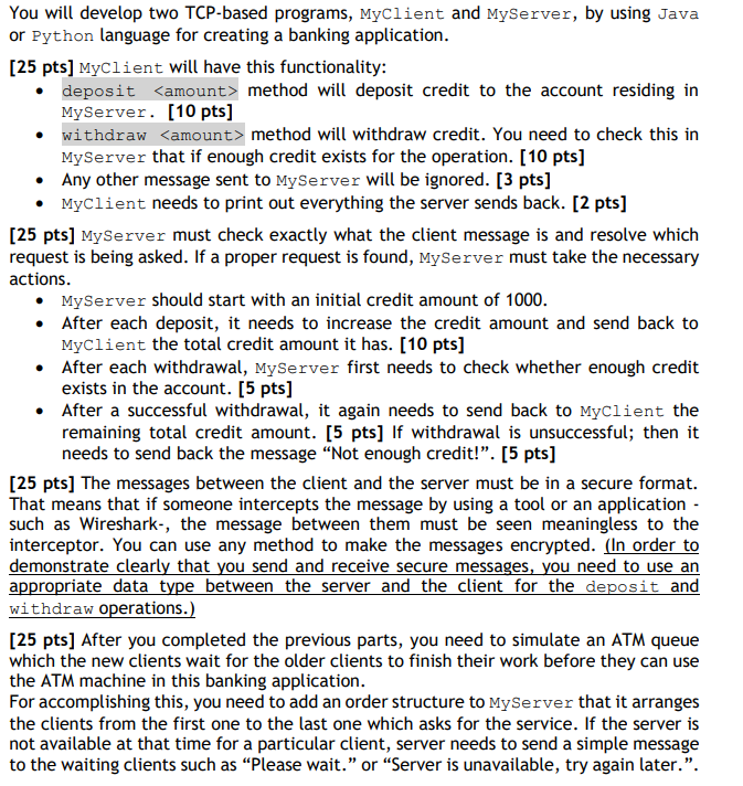 Solved You will develop two TCP-based programs, MyClient and | Chegg.com