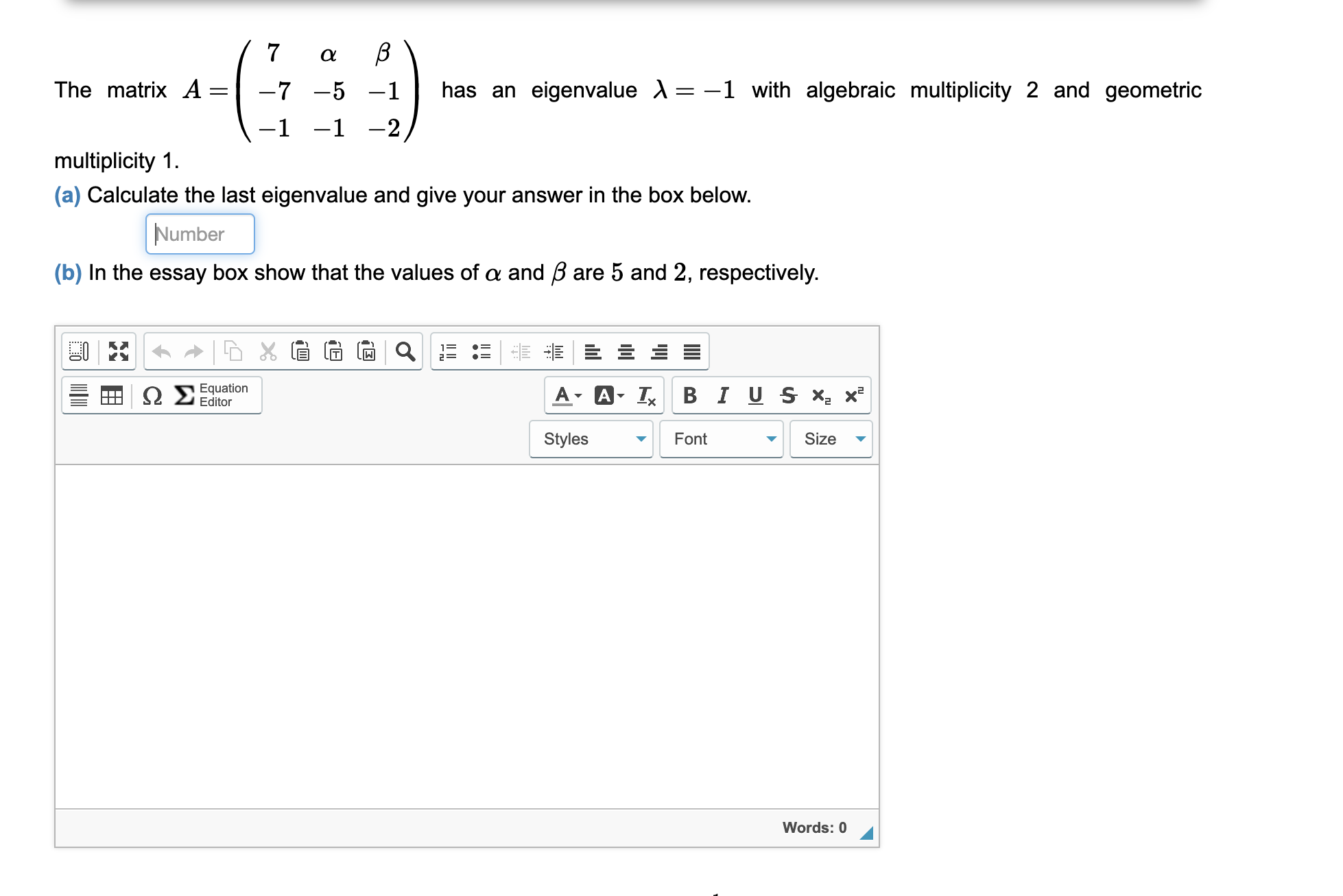 Solved The matrix \\( A=\\left(\\begin{array}{ccc}7 & | Chegg.com