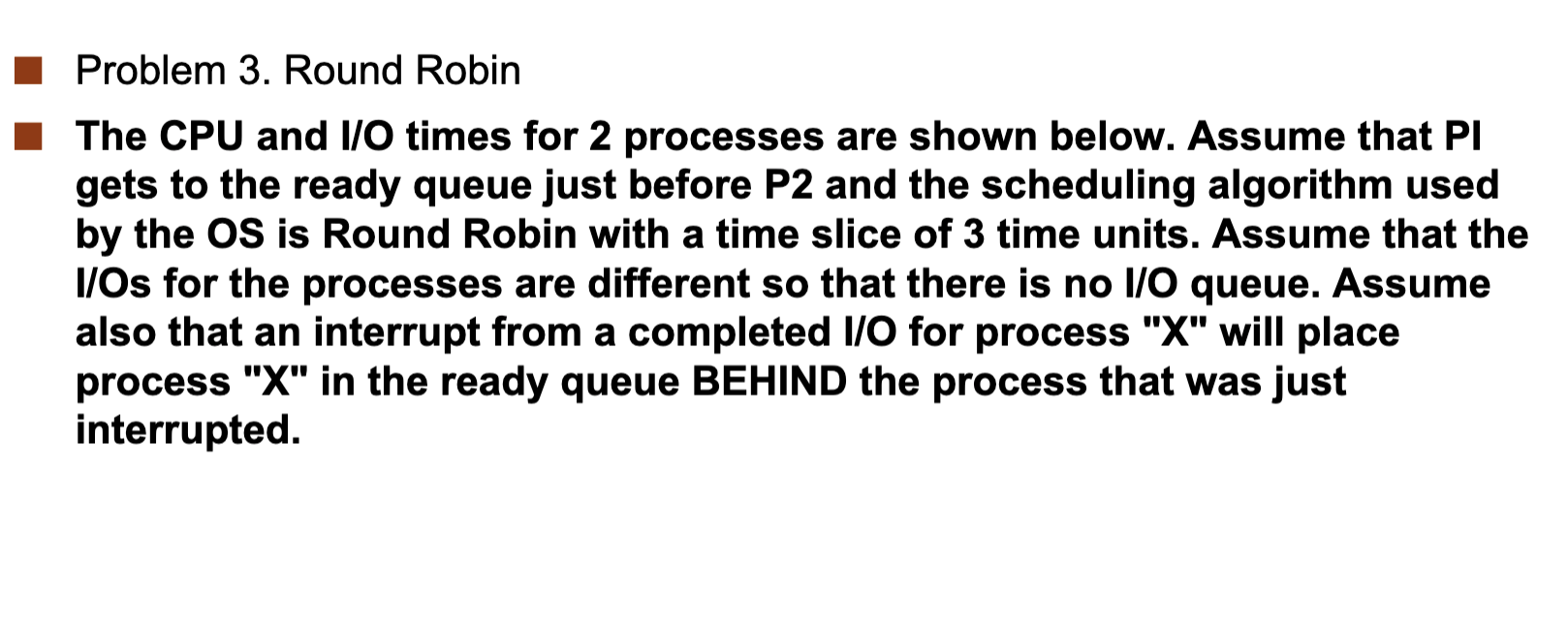 Solved I Problem 3. Round Robin I The CPU and 1/0 times for | Chegg.com
