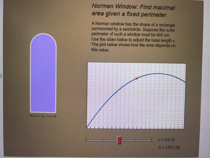 Solved area given a fixed perimeter A Norman window has the | Chegg.com