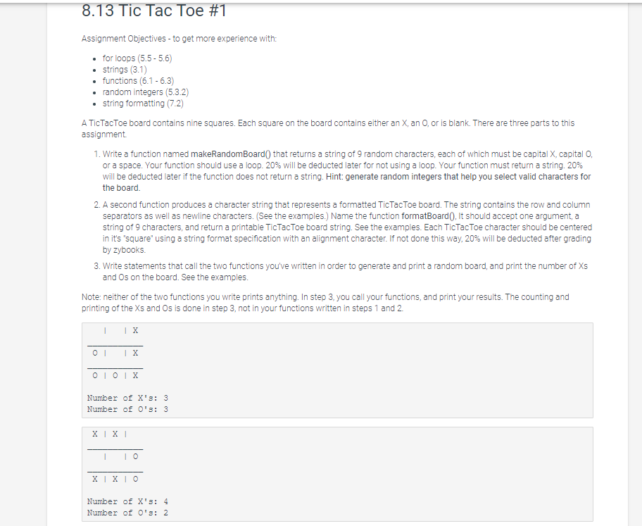 Solved 8.13 Tic Tac Toe #1 Assignment Objectives - to get | Chegg.com