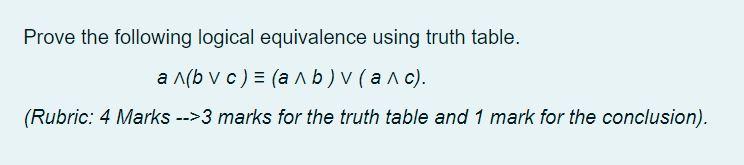 Solved Prove the following logical equivalence using truth | Chegg.com