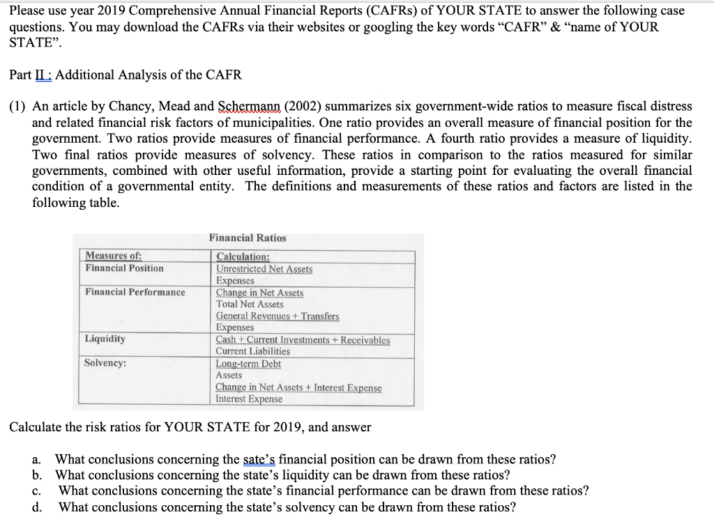 Please use year 2019 Comprehensive Annual Financial | Chegg.com