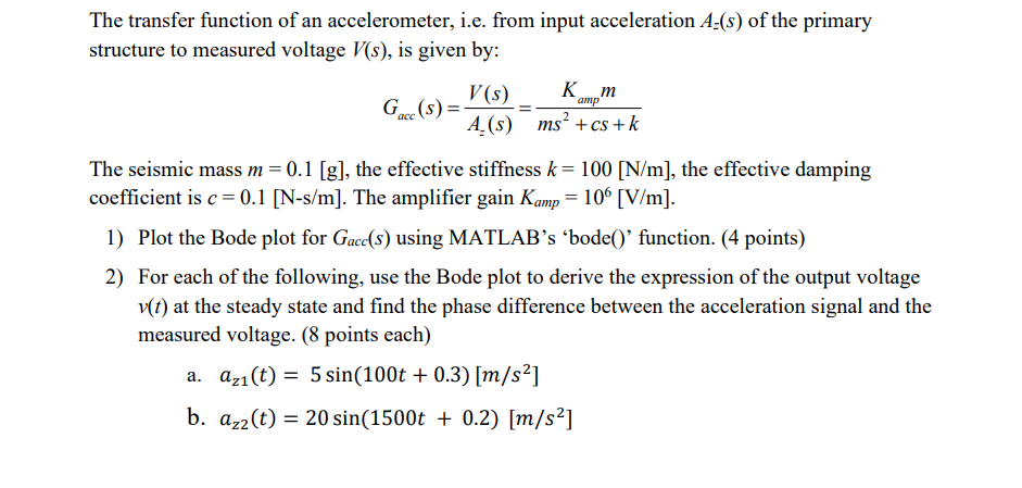 Solved The transfer function of an accelerometer, i.e. from | Chegg.com