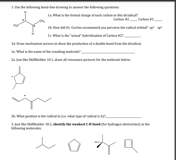 Solved H CH, 1. Use the following bond-line drawing to | Chegg.com