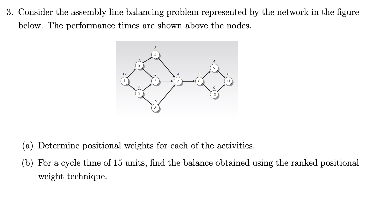 Solved 3. ﻿Consider the assembly line balancing problem | Chegg.com