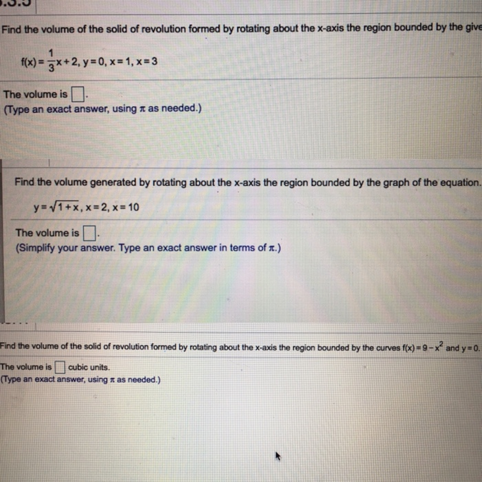 Solved Find the volume of the solid of revolution formed by | Chegg.com
