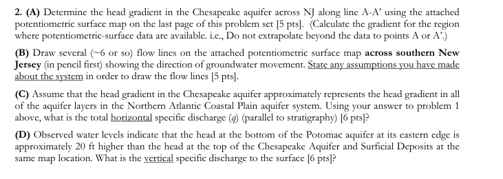 Solved 2. (A) Determine the head gradient in the Chesapeake | Chegg.com