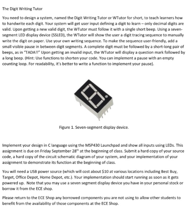 Solved The Digit Writing Tutor You need to design a system, | Chegg.com