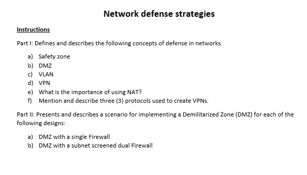 Solved Network defense strategies Instructions Part I: | Chegg.com