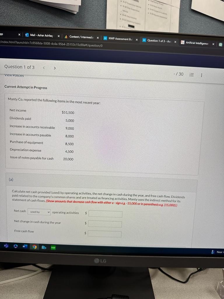 Solved Current Attempt in Progress Monty Co. reported the | Chegg.com