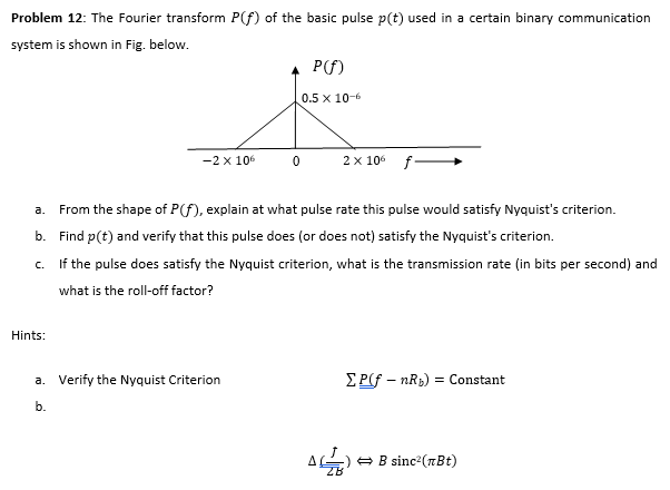 Solved Problem 12: The Fourier transform P(f) of the basic | Chegg.com