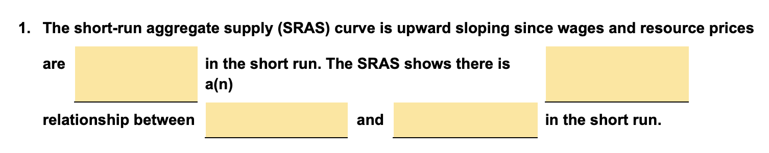 1. The short-run aggregate supply (SRAS) curve is | Chegg.com