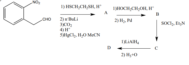 Solved 1) HSCH2CH2SH,H+ 1) HOCH2CH2OH,H+ 2) n−BuLi 2) H2,Pd | Chegg.com