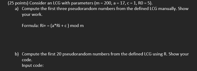 Solved 25 Points Consider An Lcg With Parameters