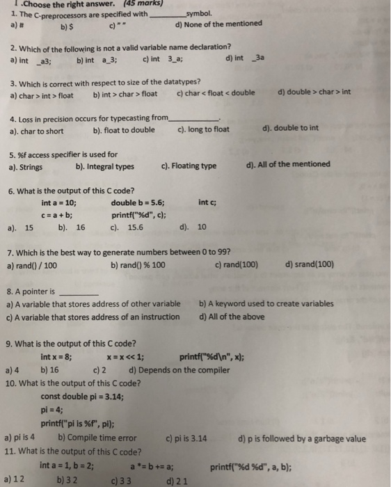 Solved the right answer. (45 marks I Choose 1. The | Chegg.com