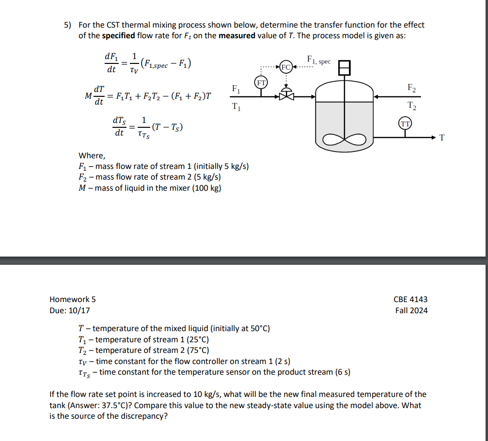 Solved For the CST ﻿thermal mixing process shown below, | Chegg.com