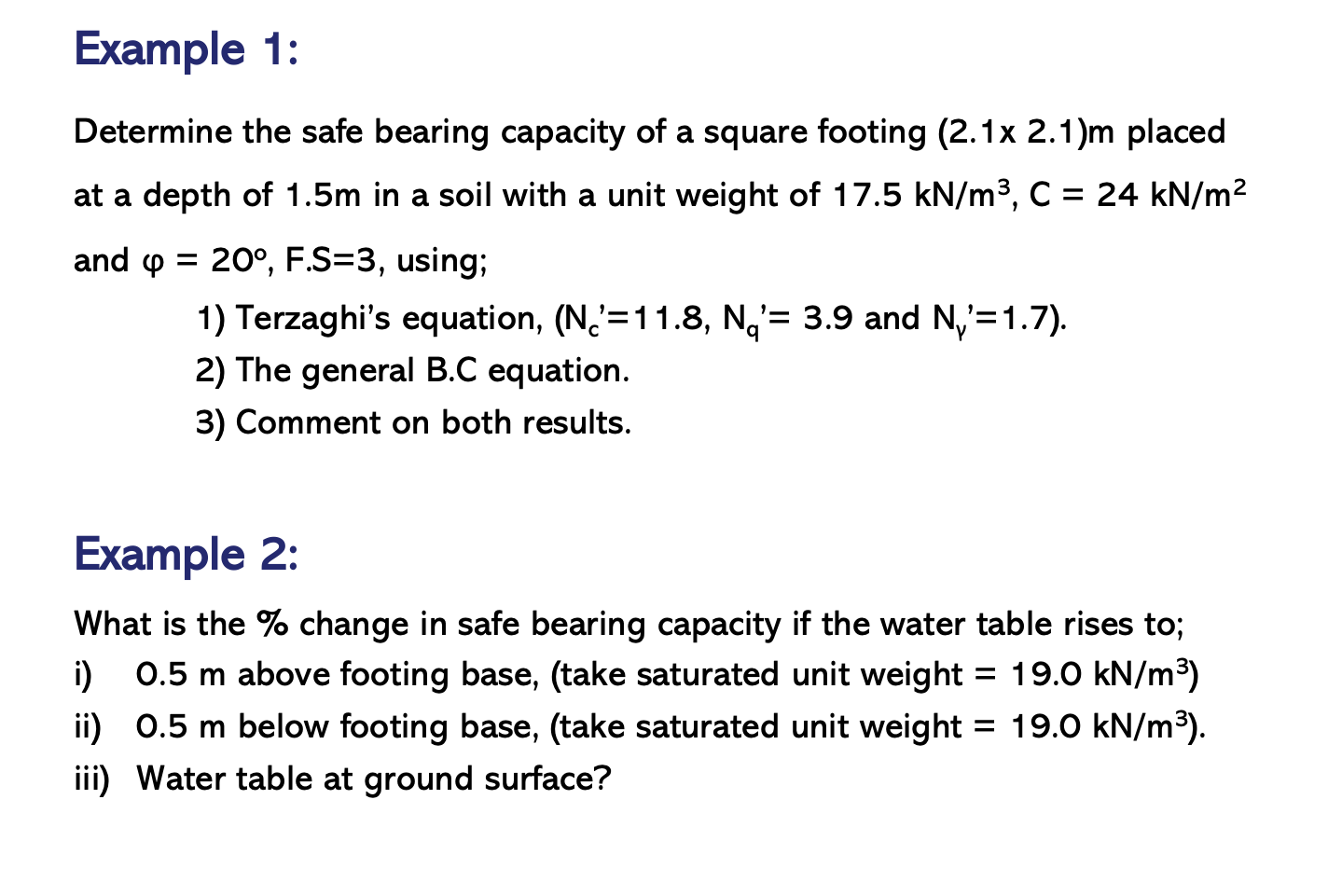 Solved Example 1: a = Determine the safe bearing capacity of | Chegg.com