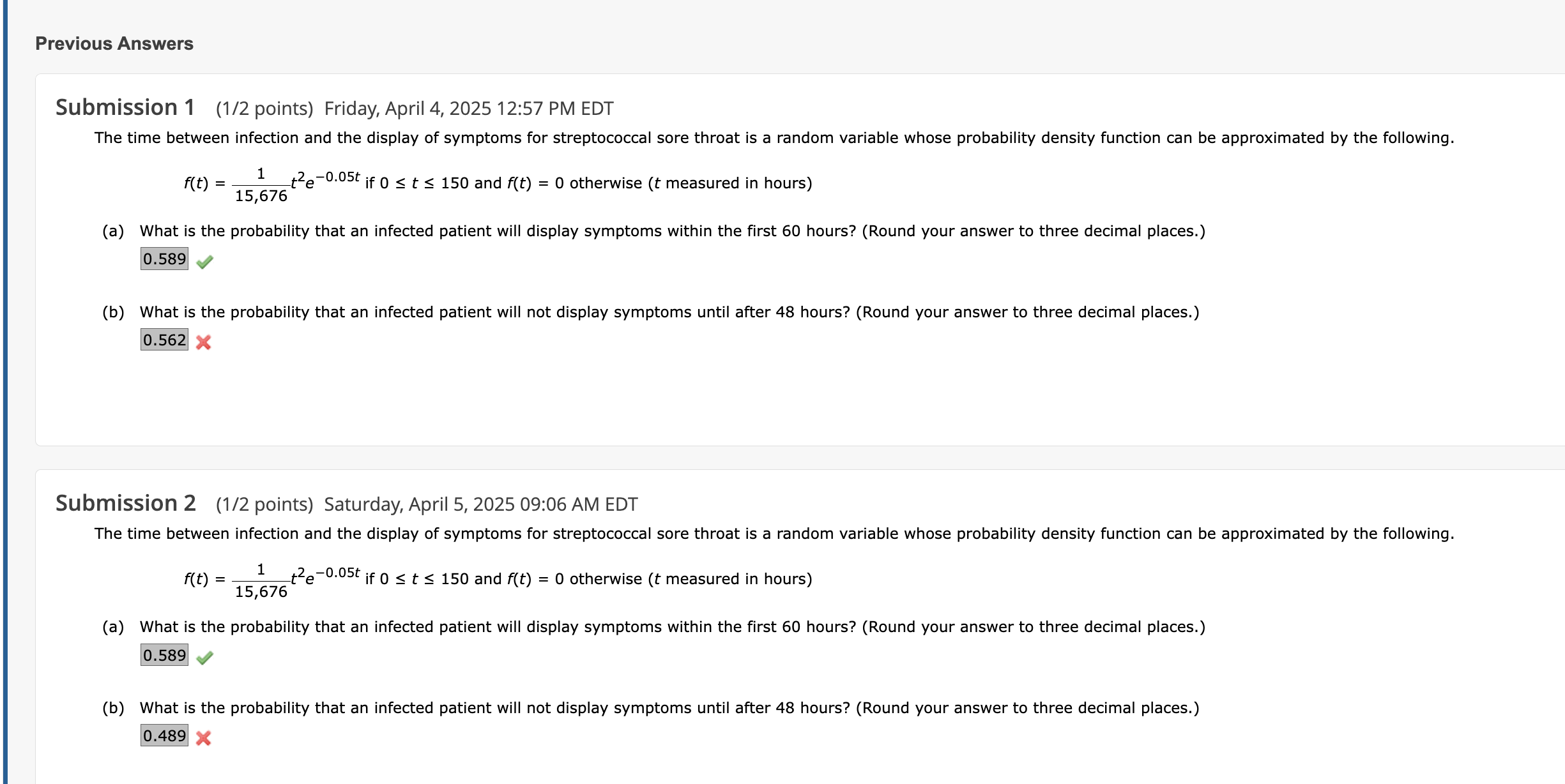 Previous AnswersSubmission 1 (12 ﻿points) ﻿Friday, | Chegg.com
