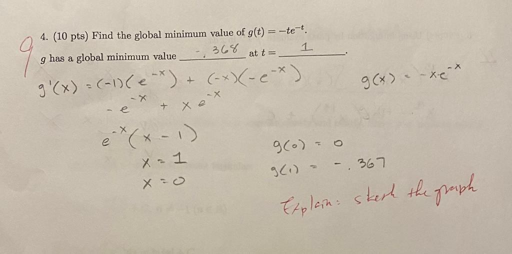 Solved 4. (10 pts) Find the global minimum value of | Chegg.com