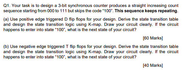 Solved Q1. Your task is to design a 3-bit synchronous | Chegg.com