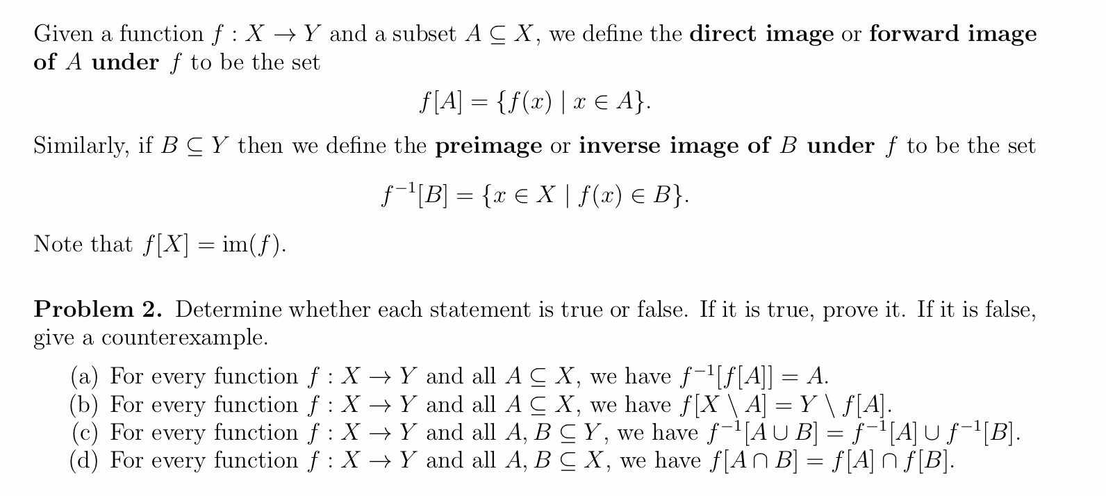 Solved Given a function f : X -> Y and a subset AC X, we | Chegg.com