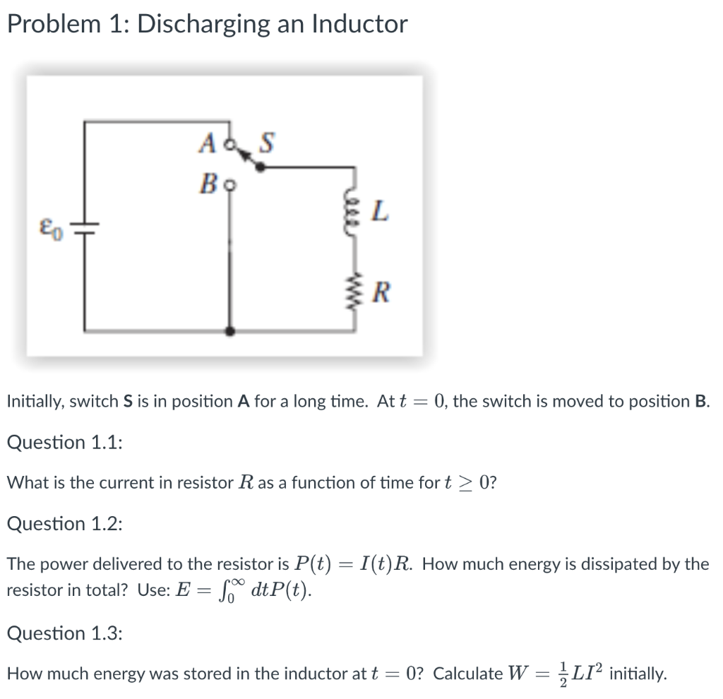 Solved Problem 1: Discharging an Inductor Ads Во B L E ER R | Chegg.com