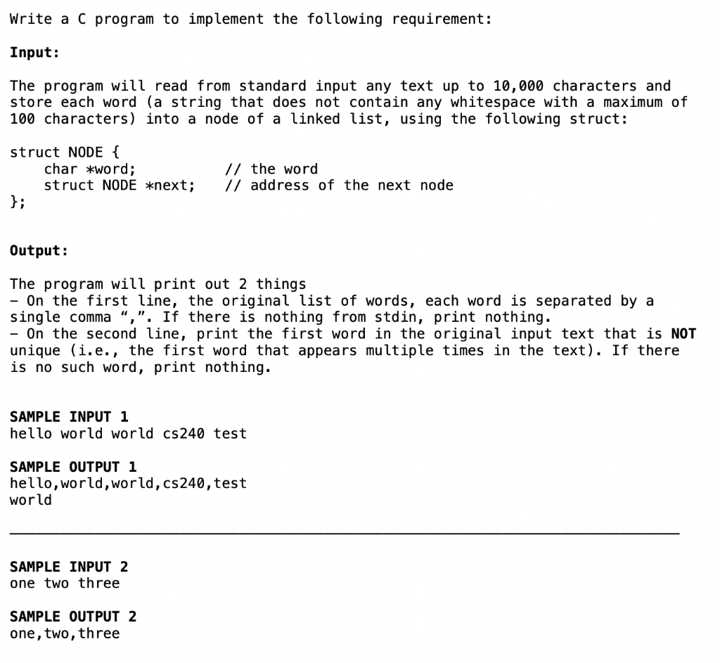 Solved CODE IN C PLS Input: The program will read from | Chegg.com