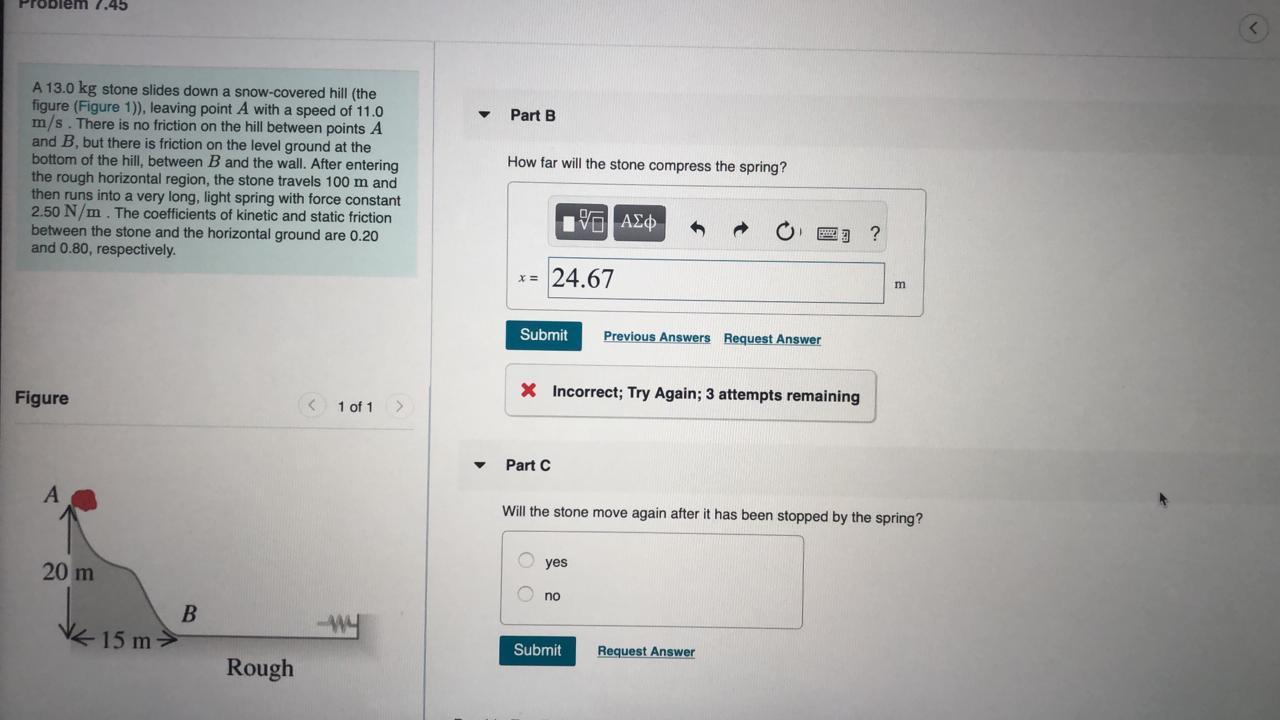 Solved oblem 7.45 Part B A 13.0 kg stone slides down a | Chegg.com