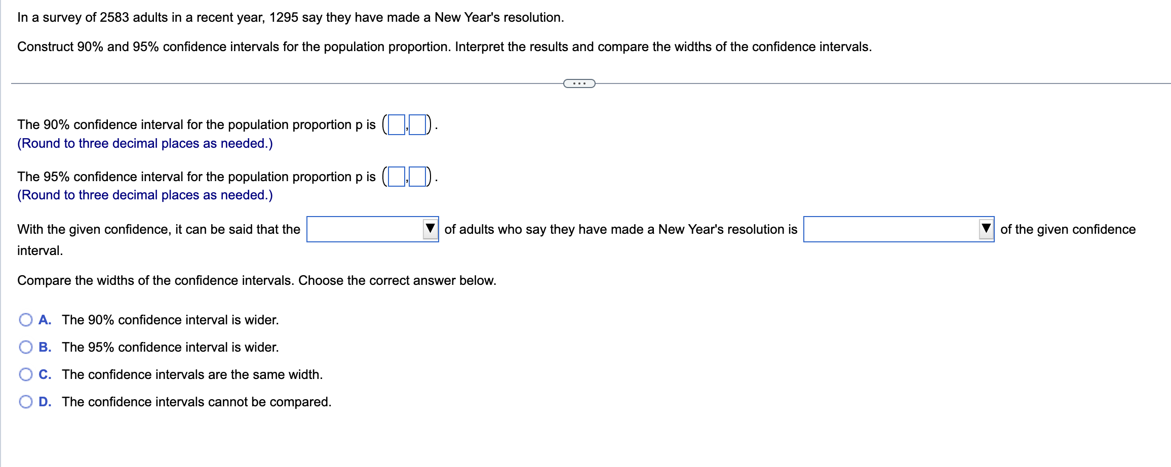 Solved In a survey of 2583 adults in a recent year, 1295 say | Chegg.com