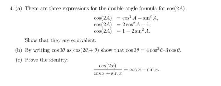 Solved 4. (a) There are three expressions for the double | Chegg.com